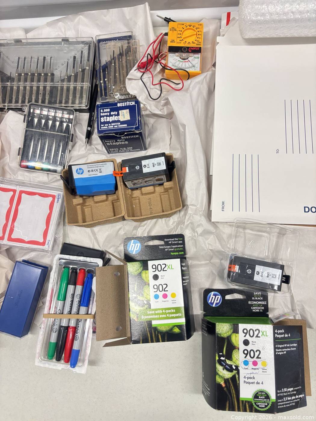 Mixed office supplies with 16"x20" frames & APC Back-UPS | Maxsold