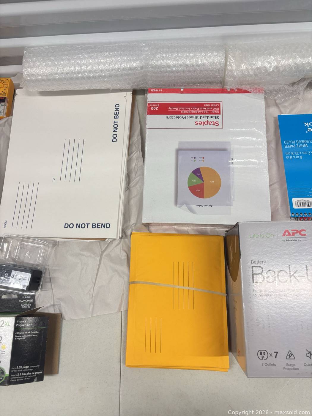 Mixed office supplies with 16"x20" frames & APC Back-UPS | Maxsold