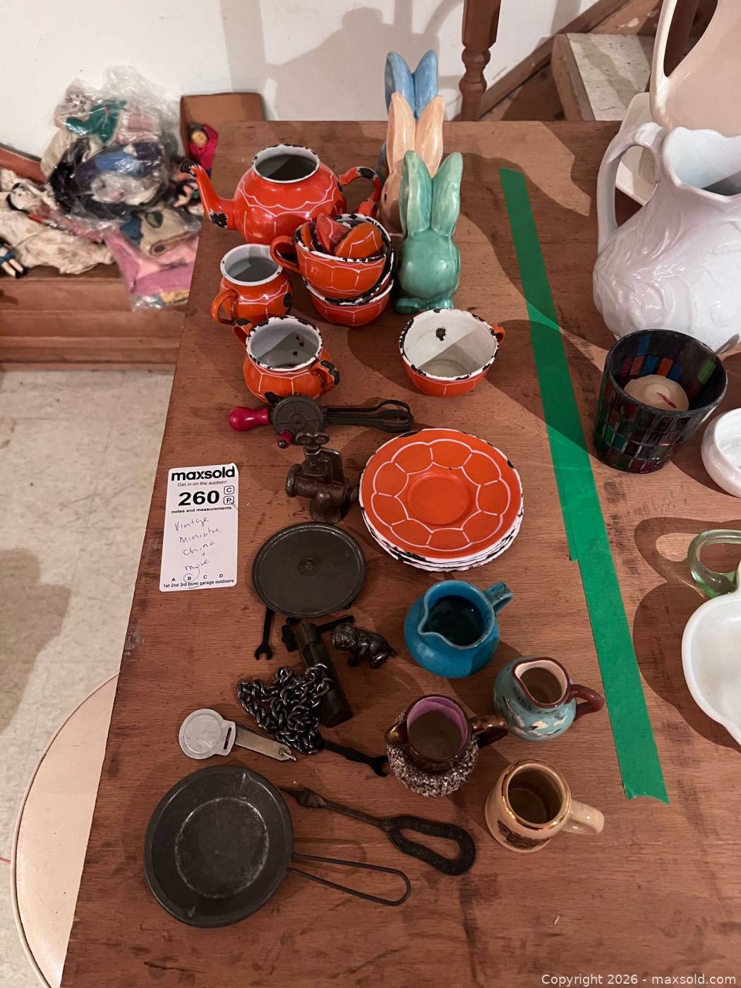 Mini orange enamel tea set with metal cookware & tools | Maxsold