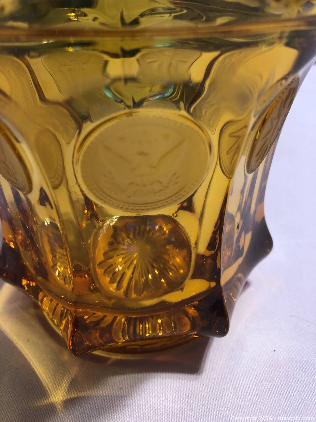 Fostoria Amber Coin Glass Candy Jar 5" | Maxsold