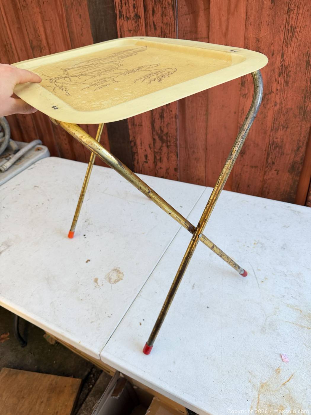 Vintage metal folding TV tray table | Maxsold