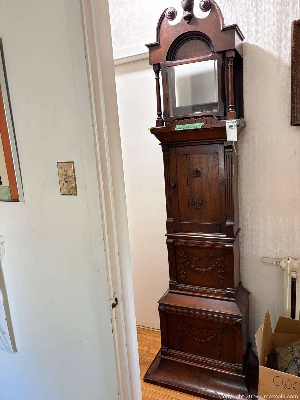 Antique stained hardwood longcase clock case 84–90 in | Maxsold