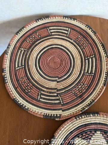 Pair Vintage African Woven Coil Flat Baskets | Maxsold