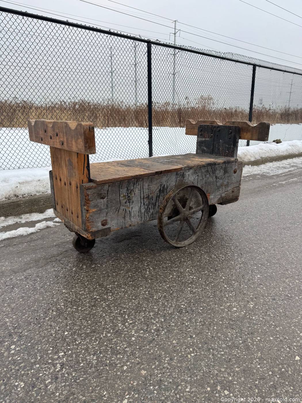 Antique wooden trolley cart with wheels | Maxsold