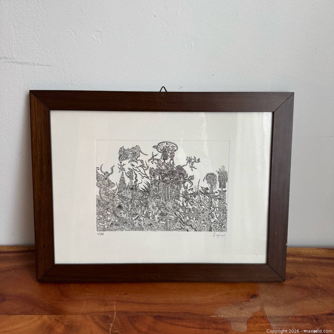 Framed fountain-pen drawing 45⁄68, 12×16 in | Maxsold