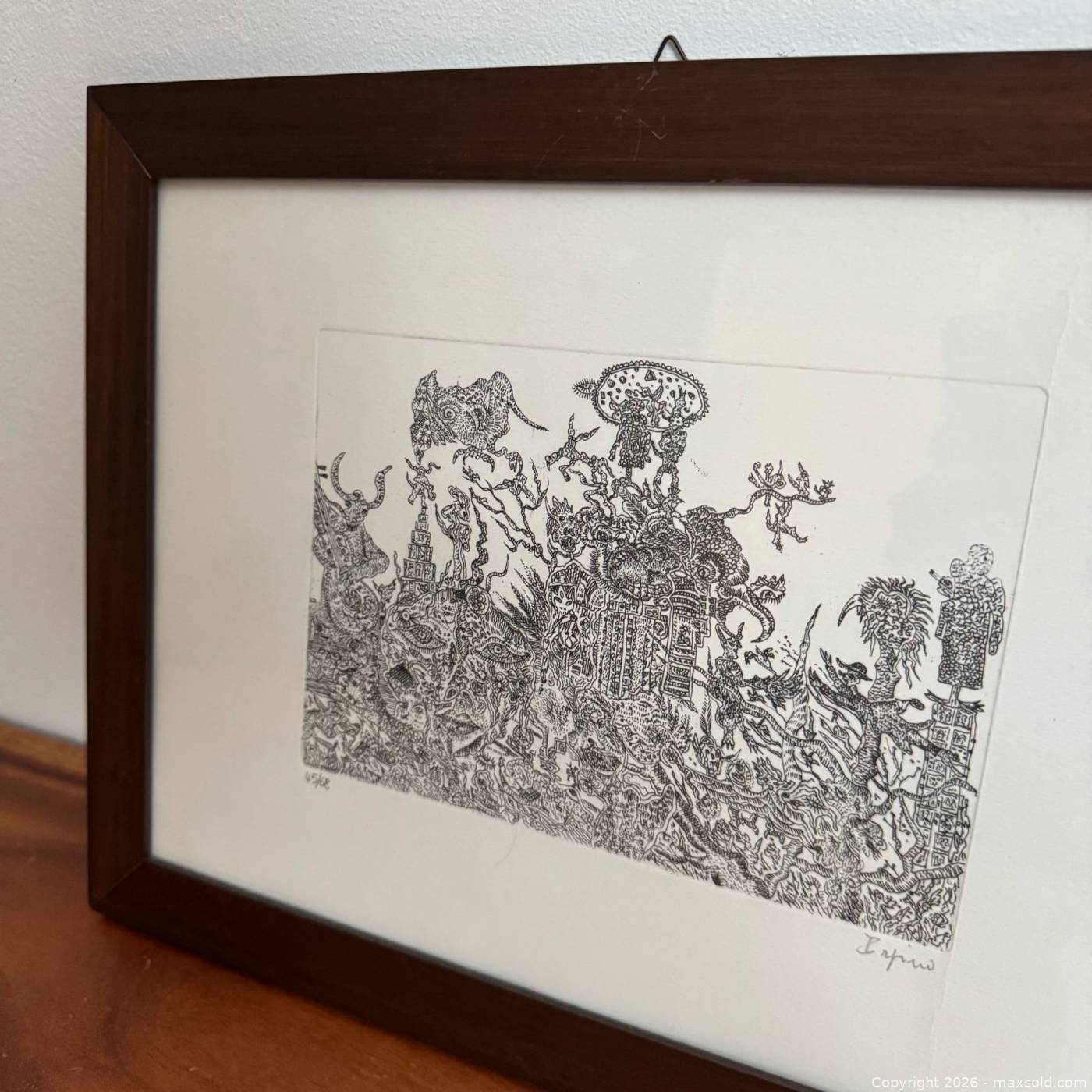 Framed fountain-pen drawing 45⁄68, 12×16 in | Maxsold