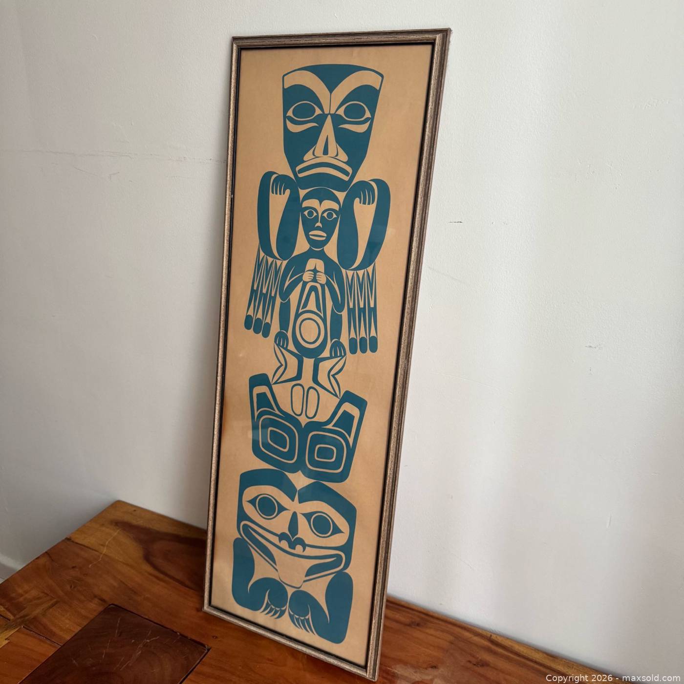 Vintage Indigenous totem pole print, framed | Maxsold