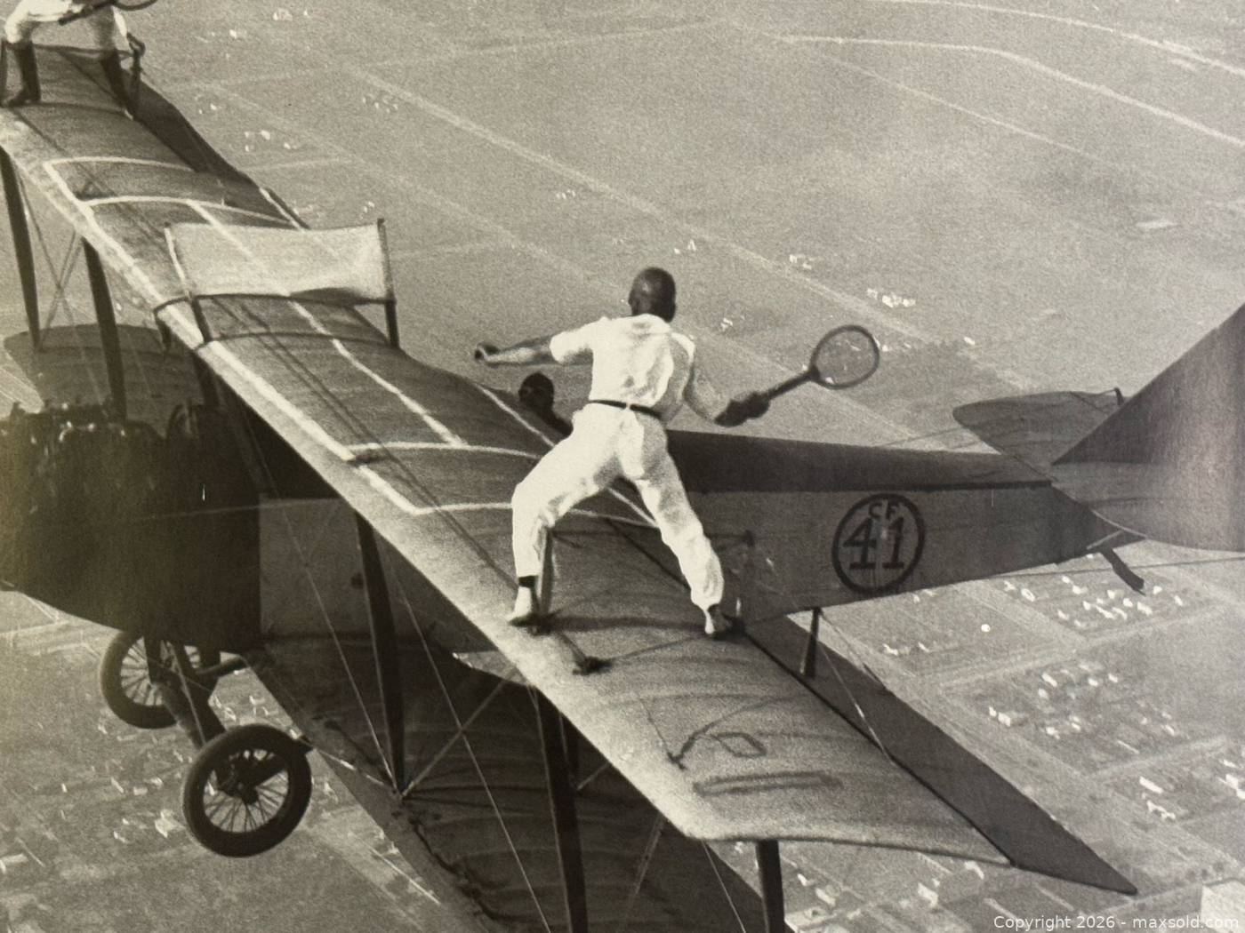 Framed vintage wingwalker tennis photo print | Maxsold