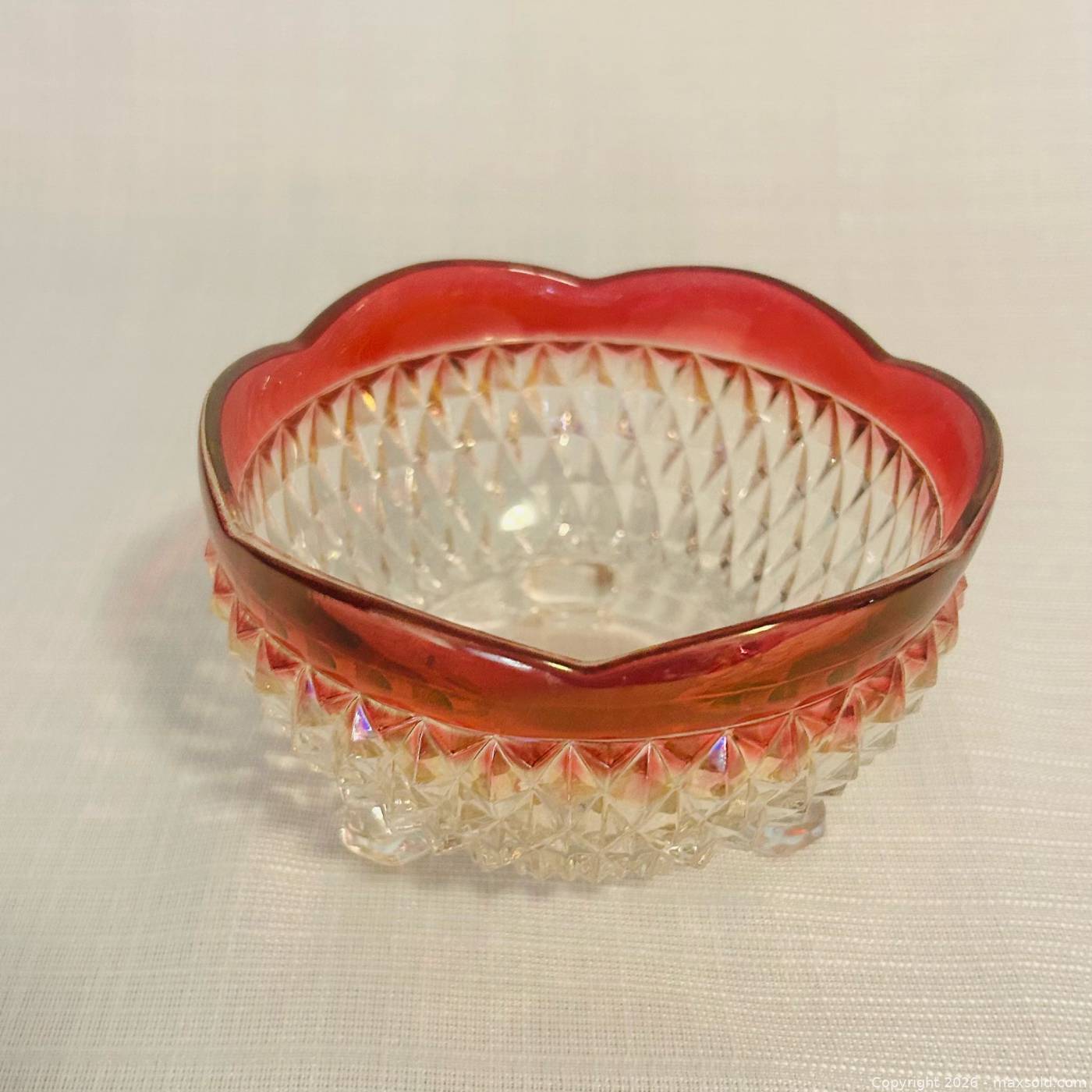 Indiana Glass Diamond Point ruby flash footed bowl | Maxsold