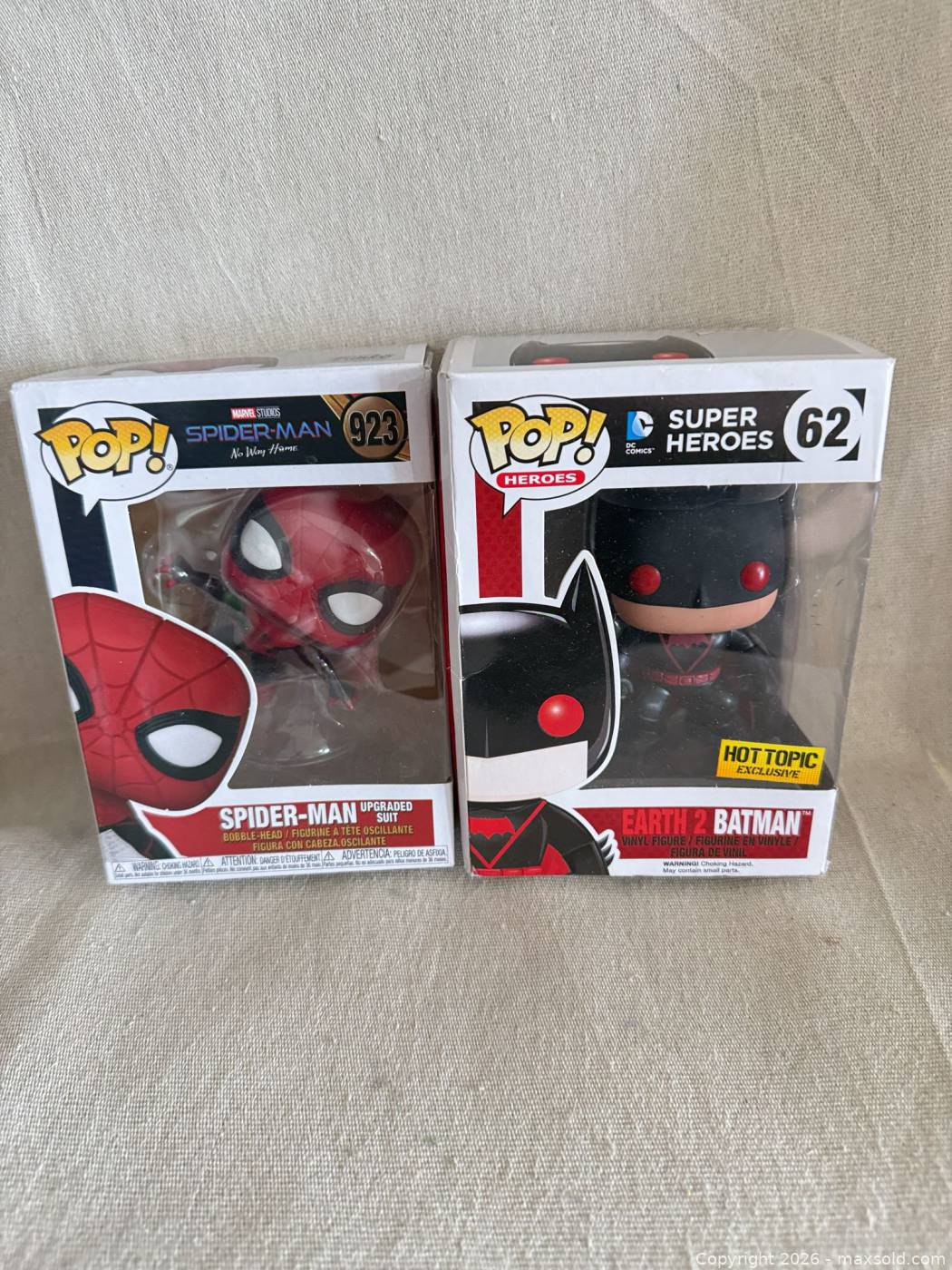 Funko Pop Spider-Man Upgraded Suit 923 & Earth 2 Batman 62 | Maxsold