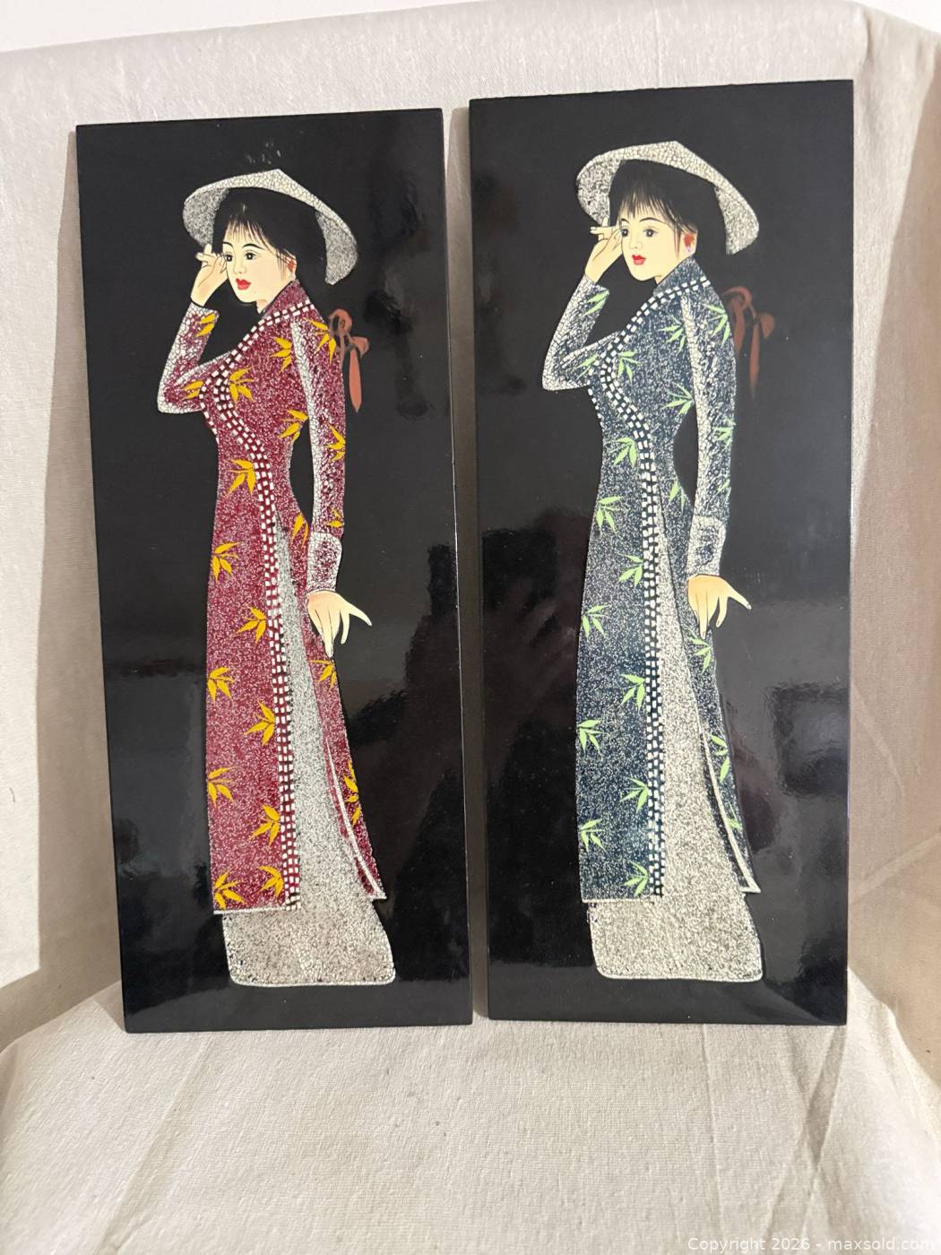 Pair Vietnamese lacquer wall panels | Maxsold