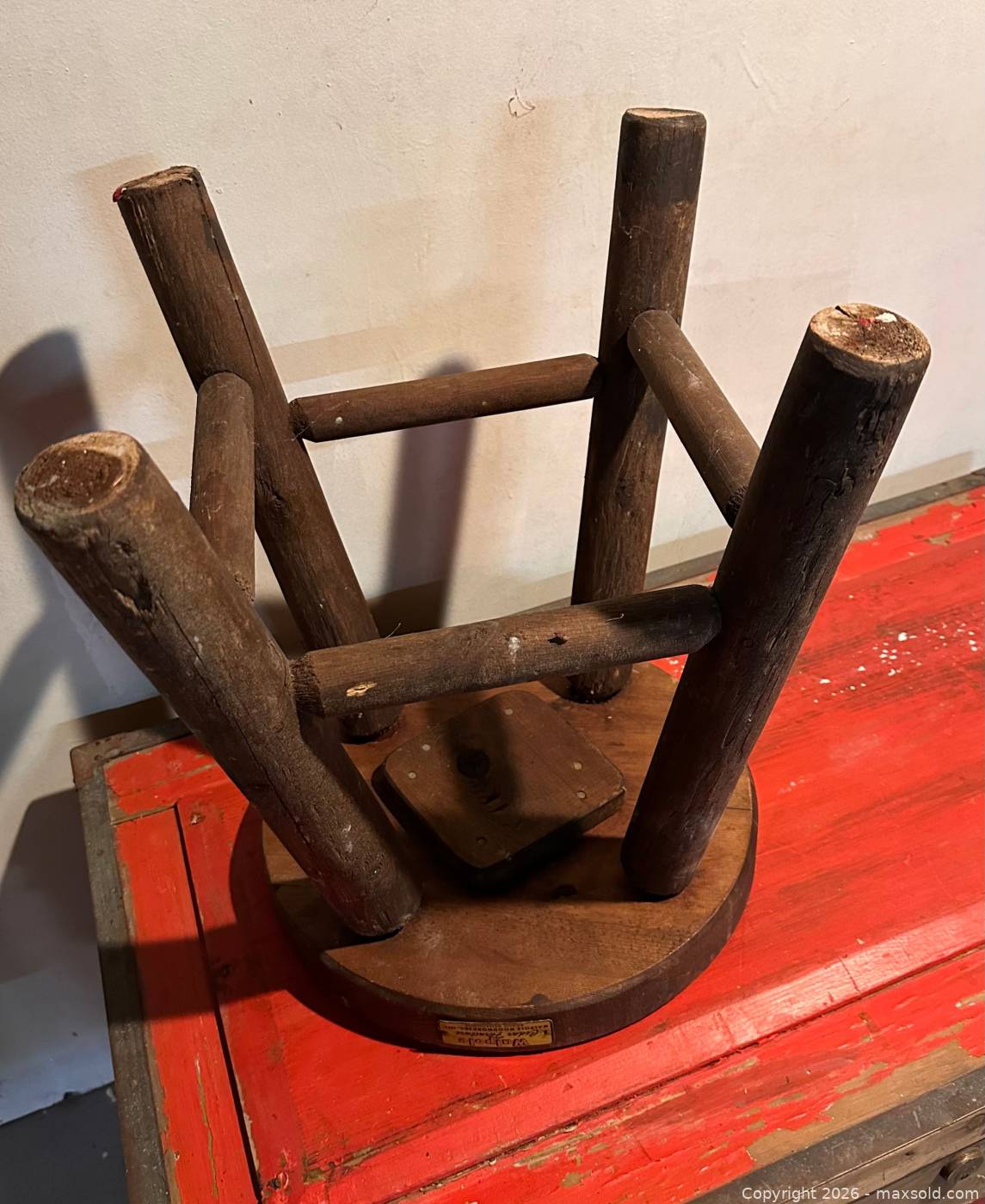 Wooden Carpenter's Trunk and 3 Rustic Stools | Maxsold