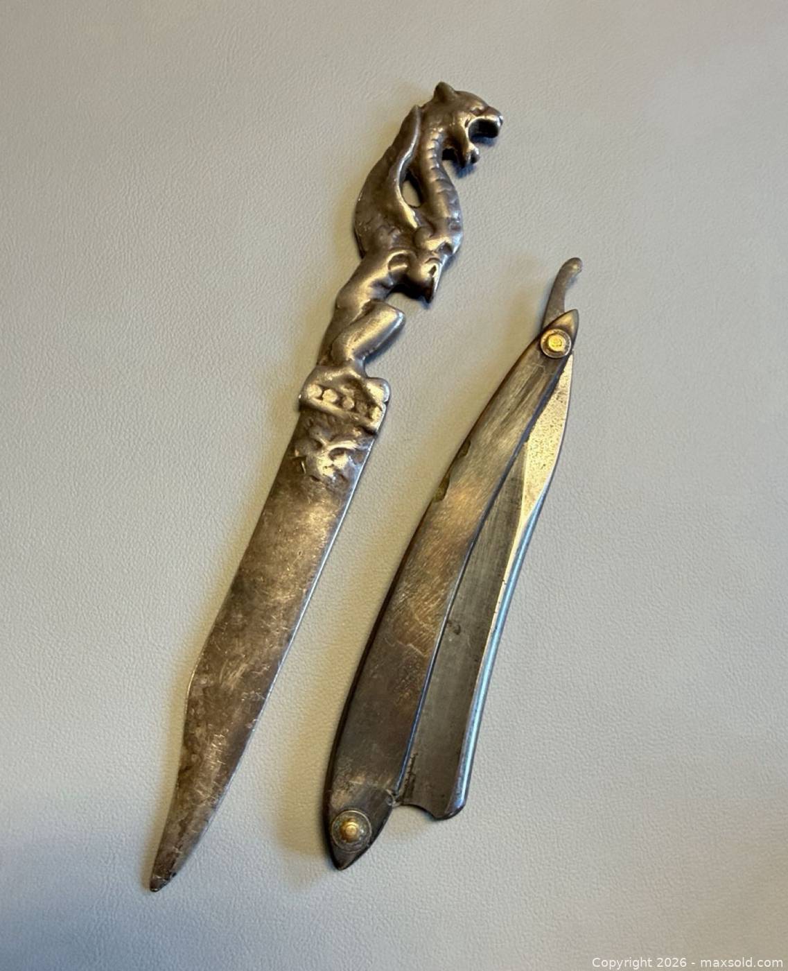 Antique George Wostenholm Sheffield straight razor and cast metal ...