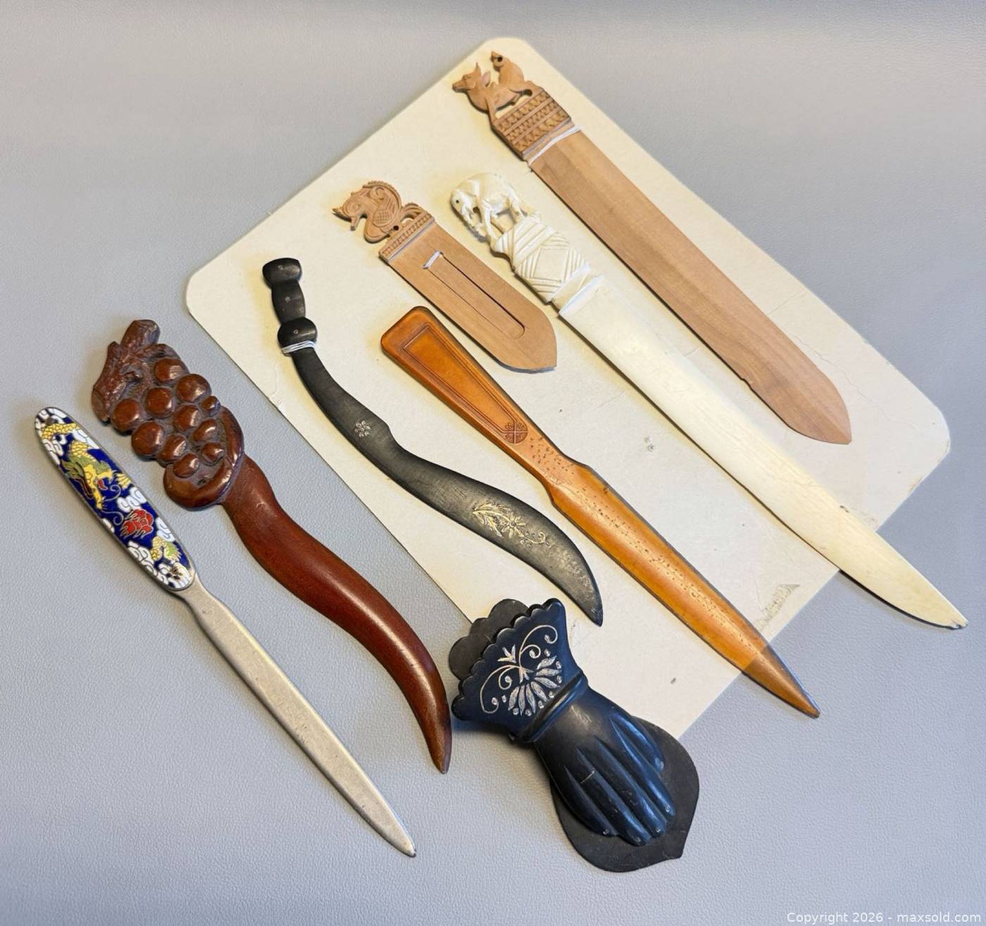 Cloisonné, Wood, Bone & Metal Letter Openers With Hand-Shaped Paper ...
