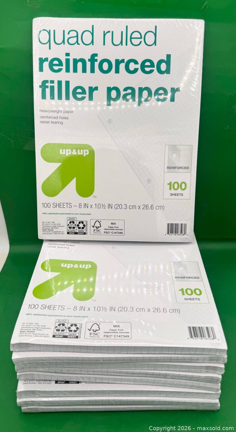8 packs quad ruled reinforced filler paper | Maxsold