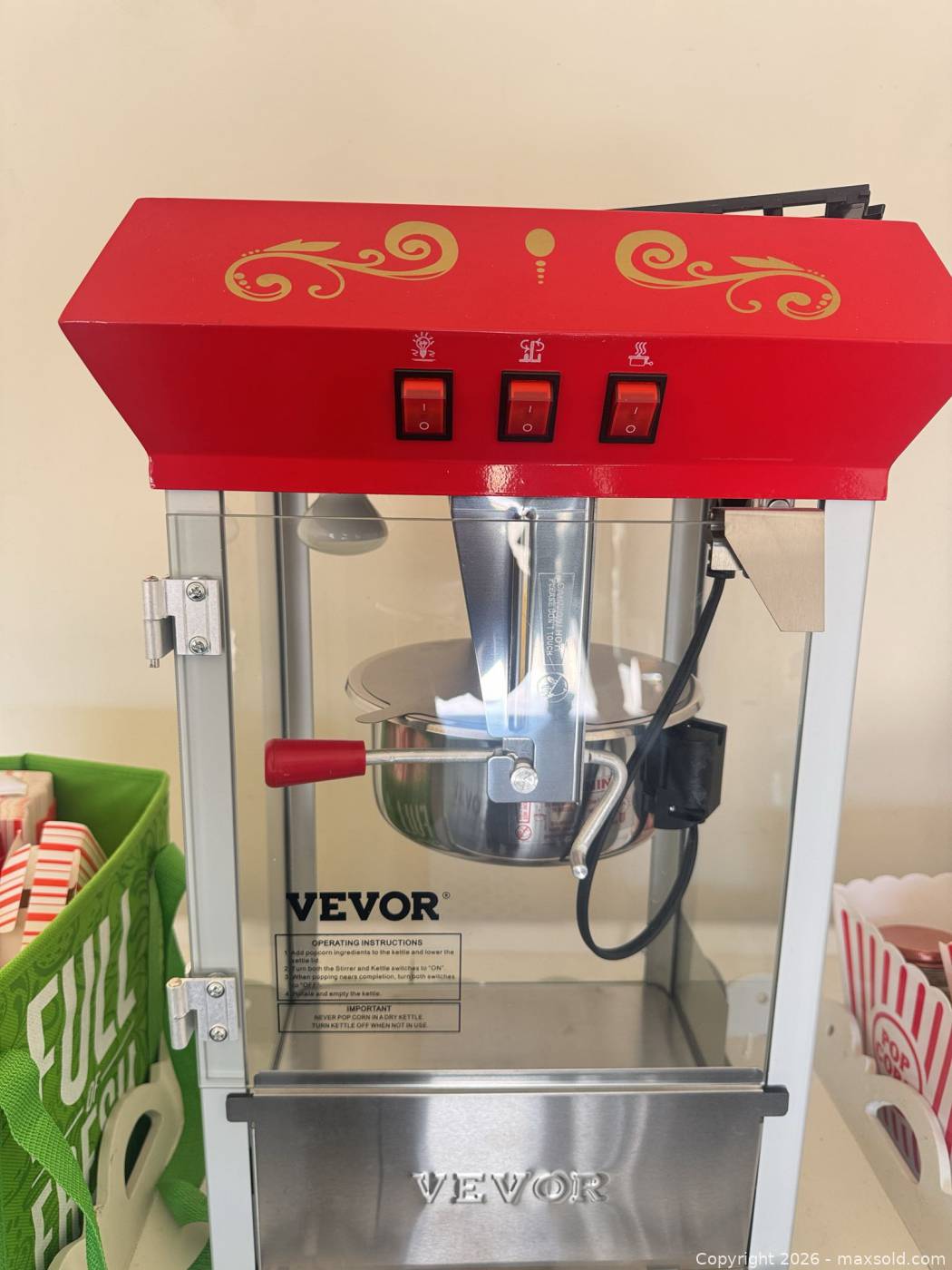 VEVOR commercial countertop popcorn machine with serving supplies | Maxsold
