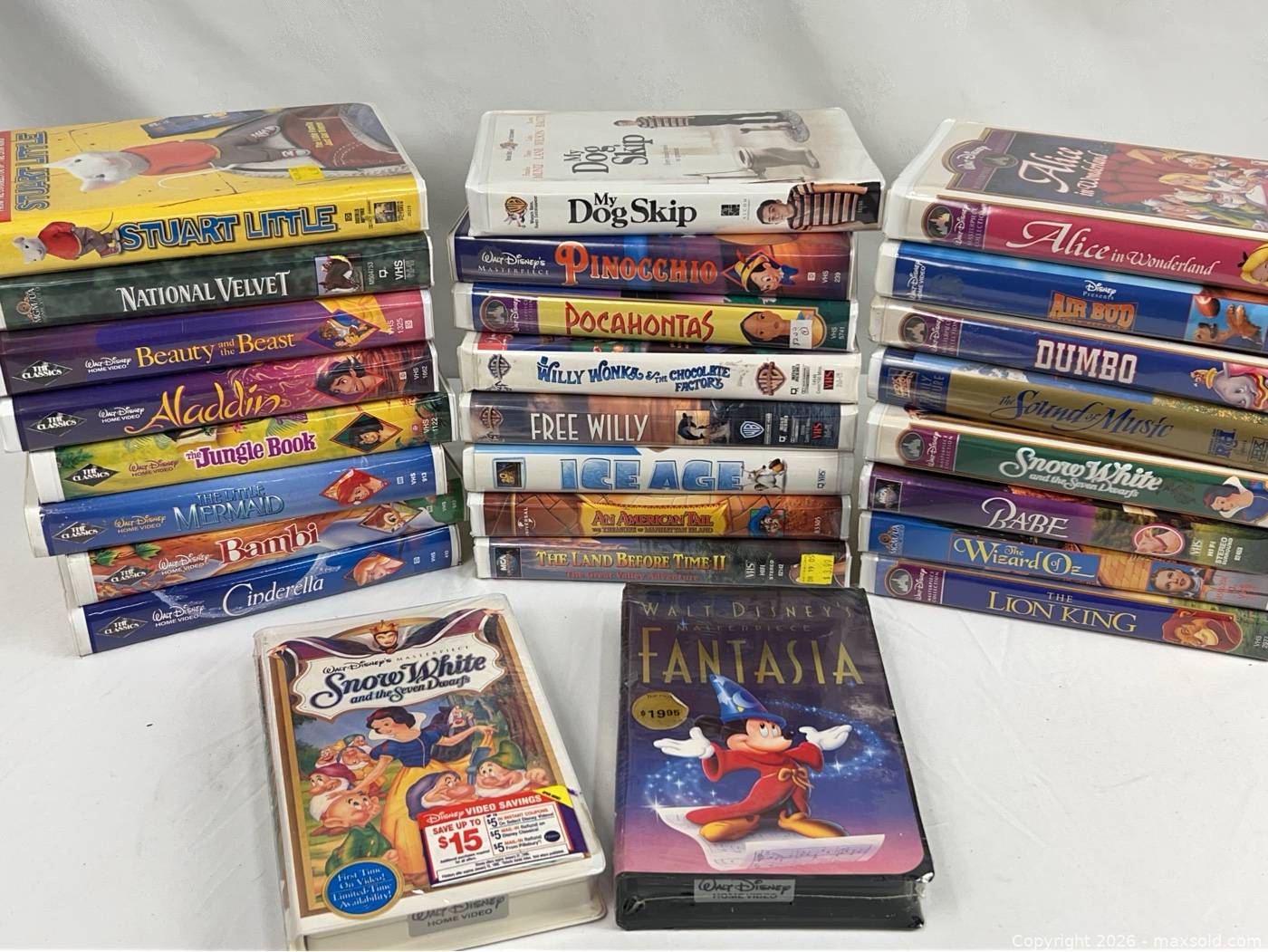 Disney VHS movie collection, sealed Snow White and Fantasia plus ...