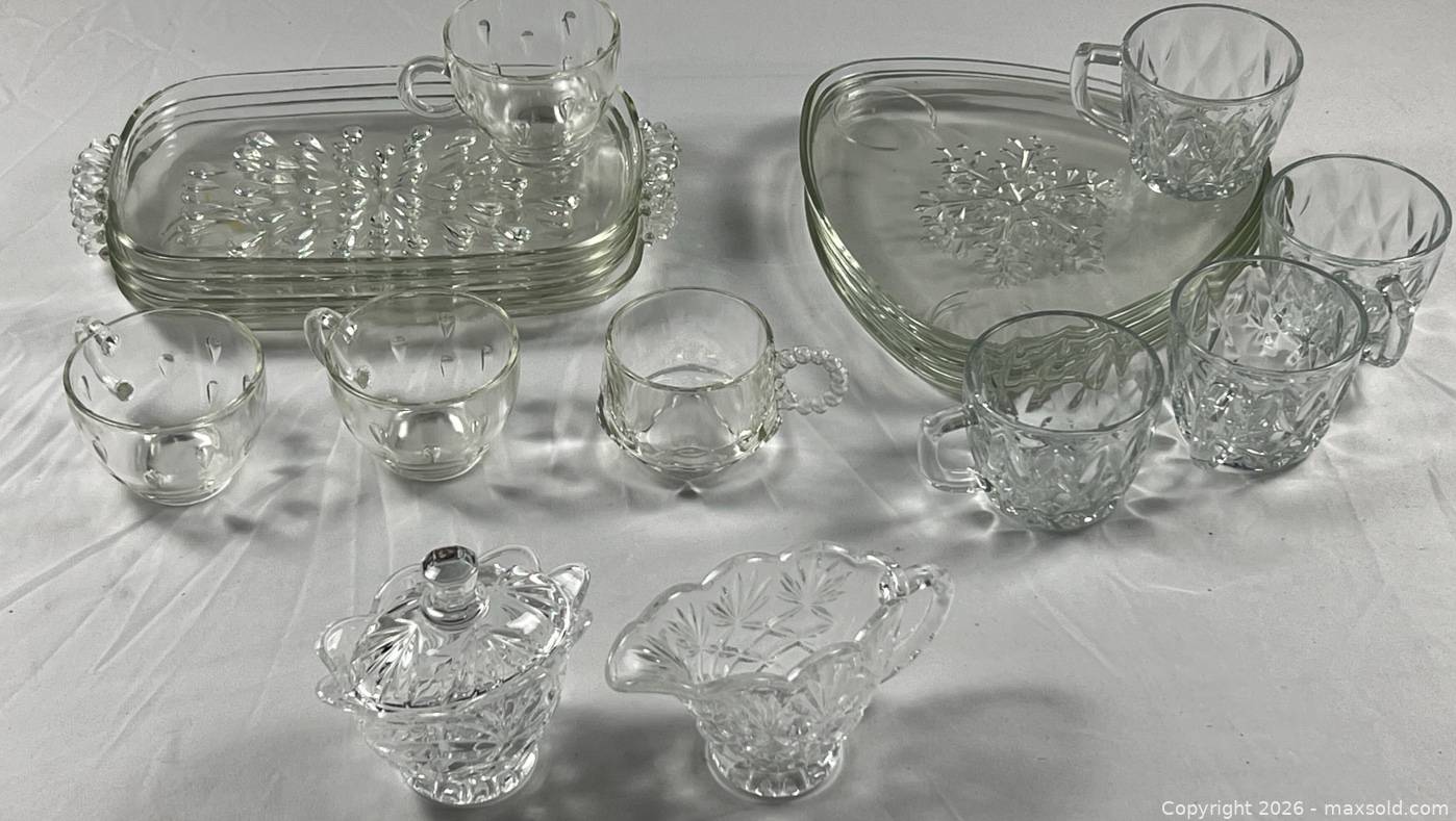 Vintage glass snack sets, crystal cream & sugar | Maxsold