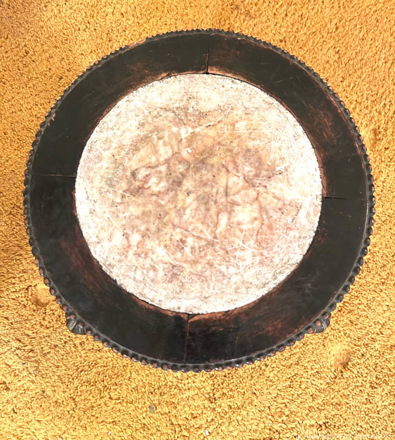 Carved Wood Pedestal Stand With Marble Top | Maxsold