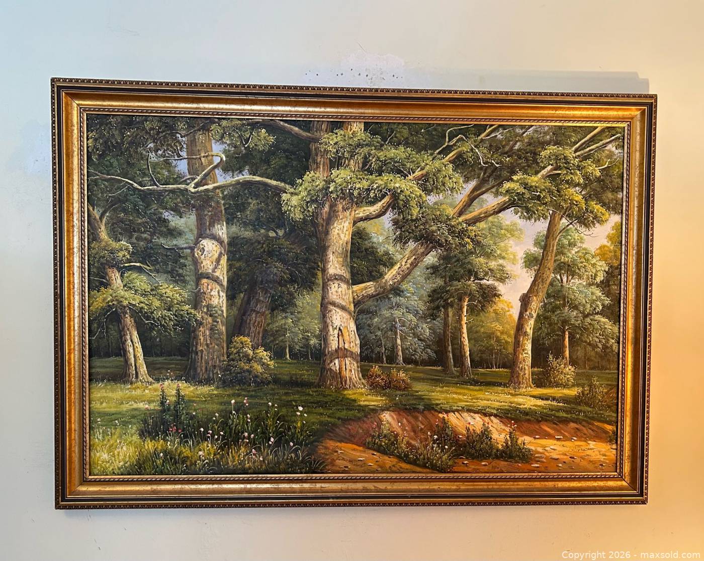 Framed landscape painting of forest path | Maxsold