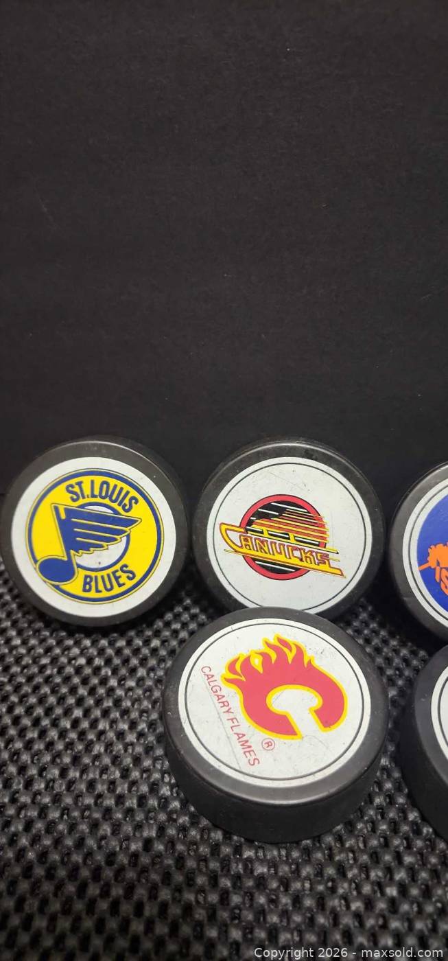 6 NHL logo official game hockey pucks | Maxsold