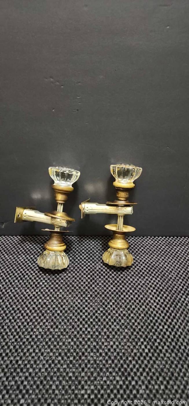 Vintage pressed glass door knob sets, 2 complete | Maxsold