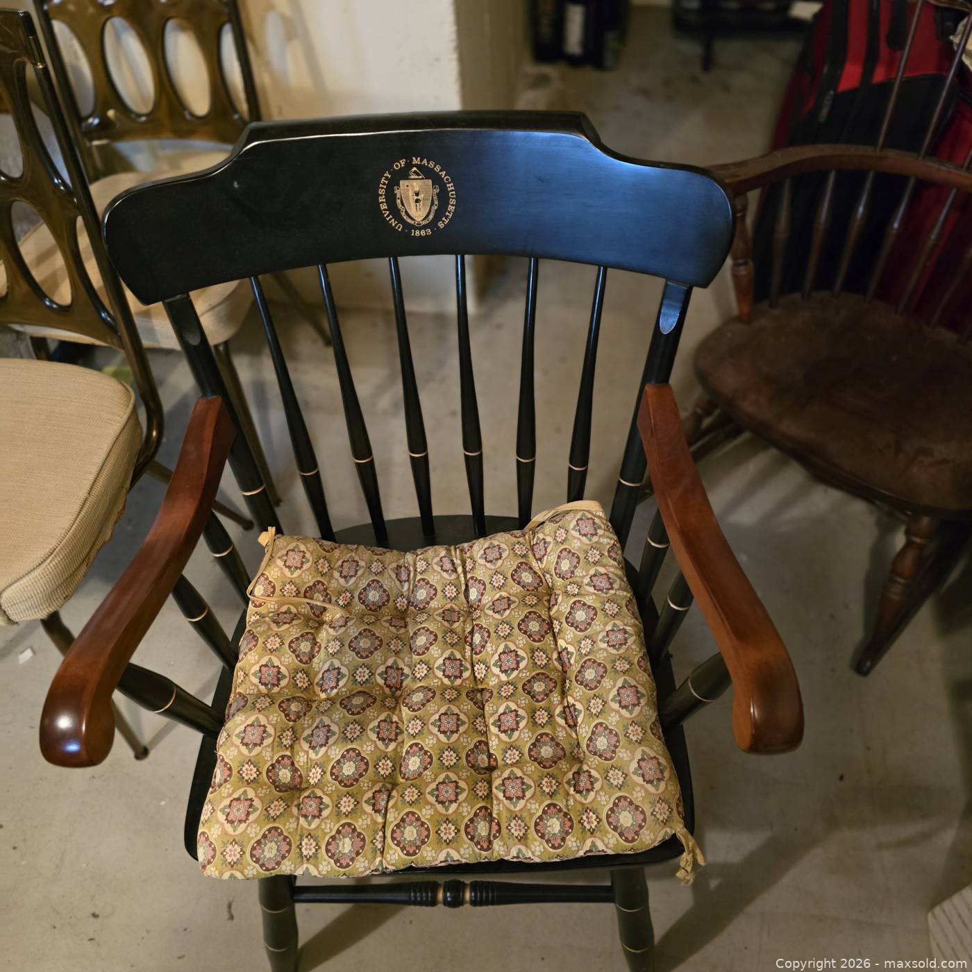 Windsor-Style Captain's Armchair with UMass Crest | Maxsold