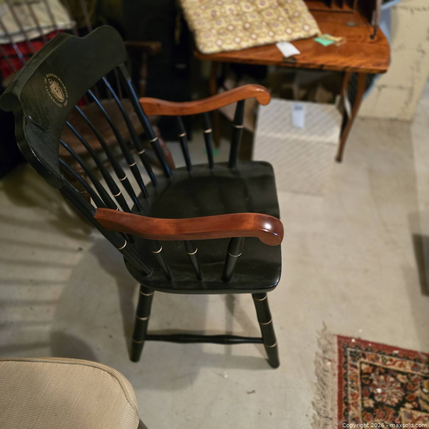 Windsor-Style Captain's Armchair with UMass Crest | Maxsold