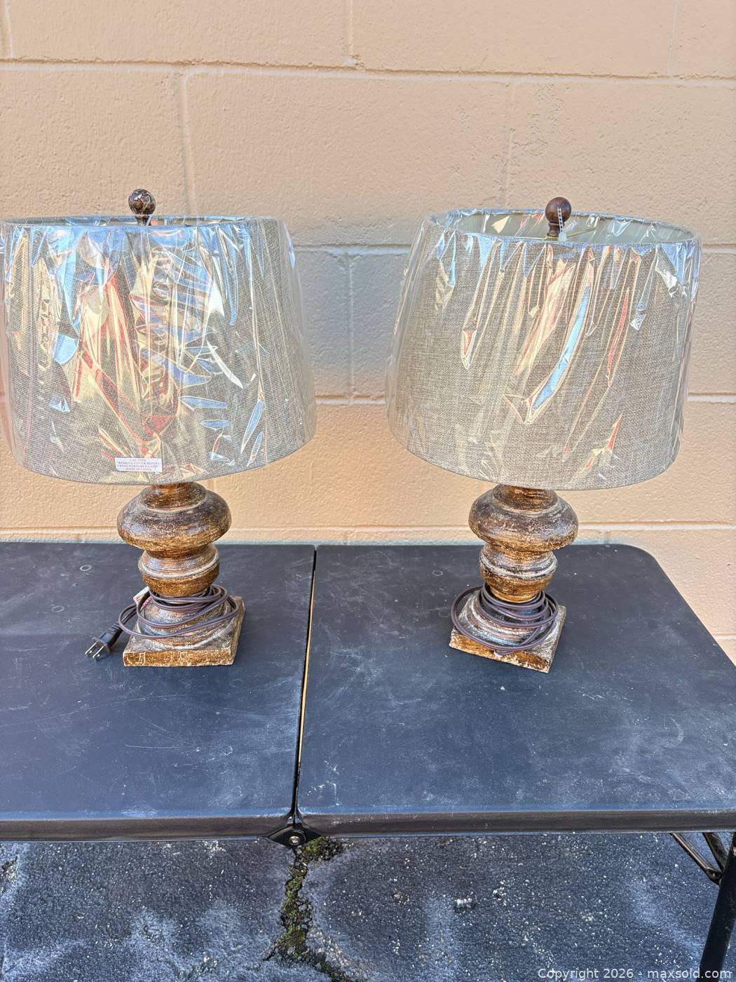 Pair of rustic distressed table lamps | Maxsold
