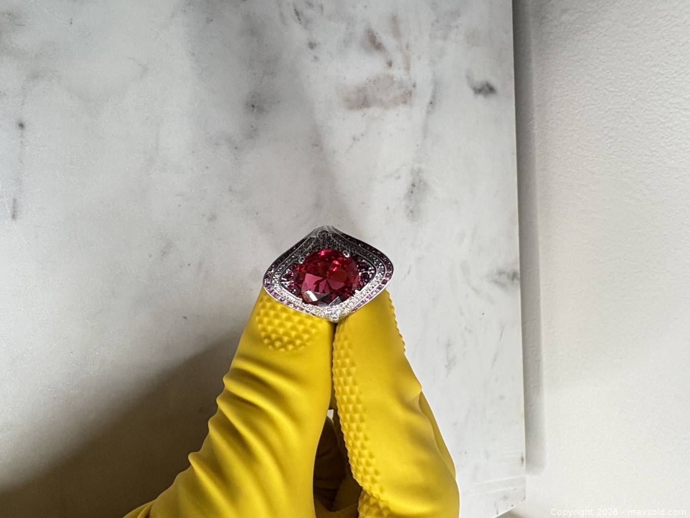 S925 statement cocktail ring with red cushion centre stone | Maxsold