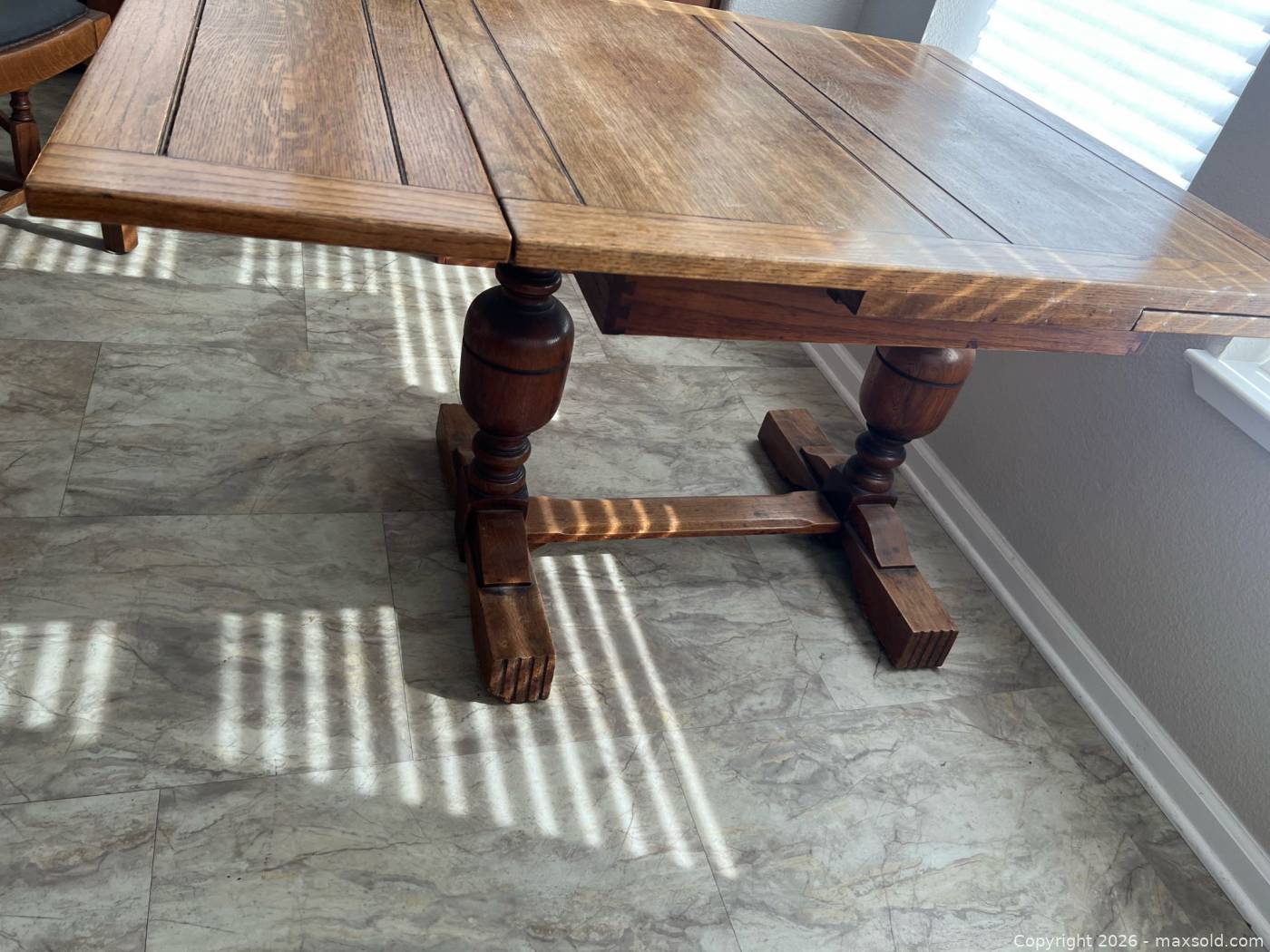 Antique English solid oak draw-leaf refectory table | Maxsold