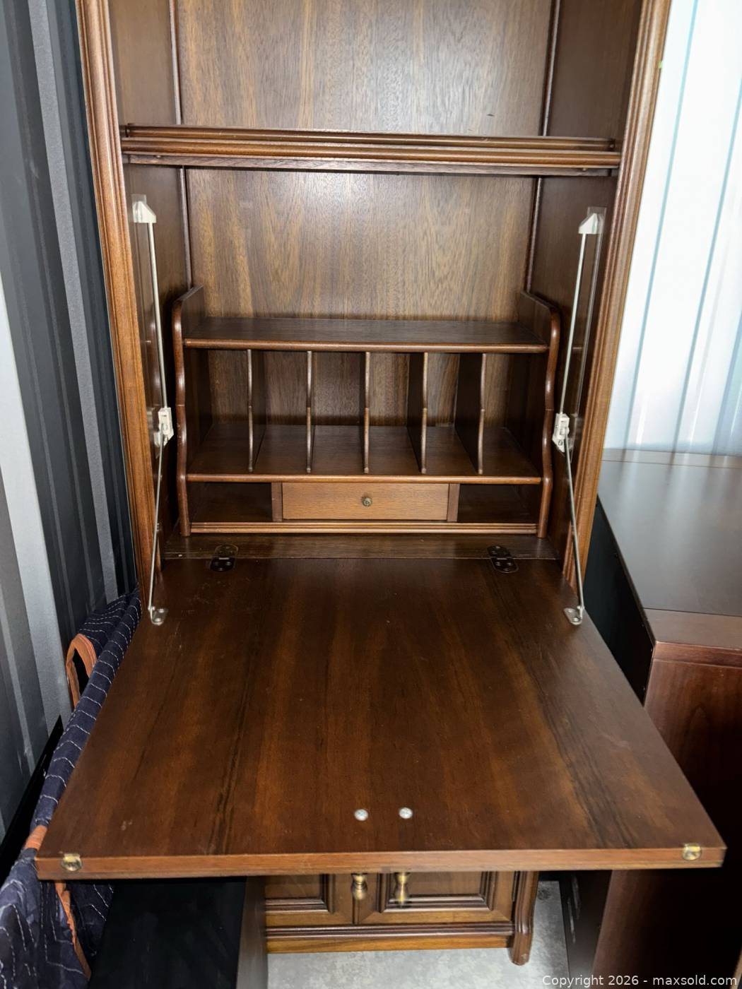 Sebastian walnut drop-down writing desk cabinet | Maxsold