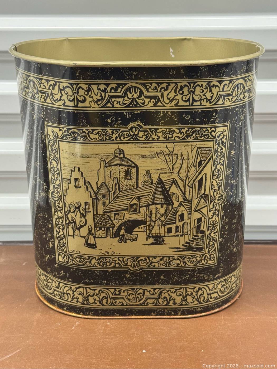 Vintage Black & Gold Metal Waste Bin | Maxsold