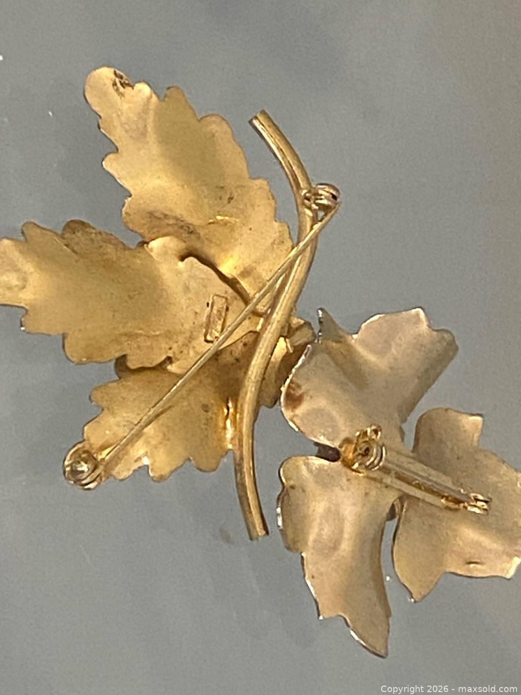 Vintage Coro leaf brooch and Arrowhead 12k GF flower brooch with purple ...