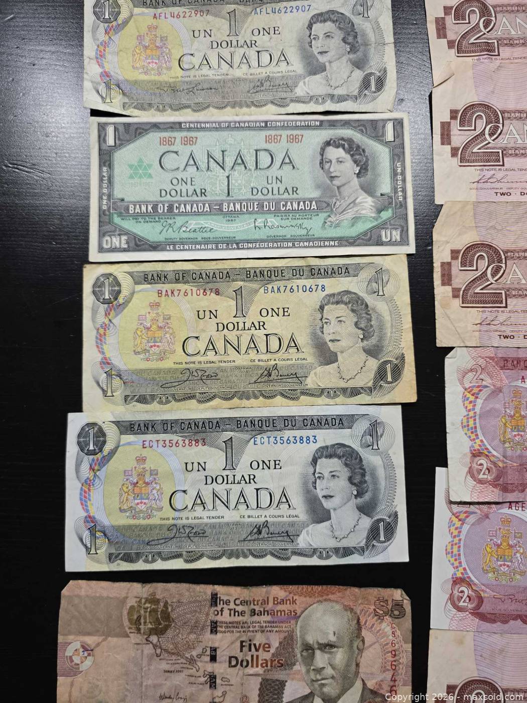 Canadian $1 and $2 Banknotes, Bahamas $5 | Maxsold