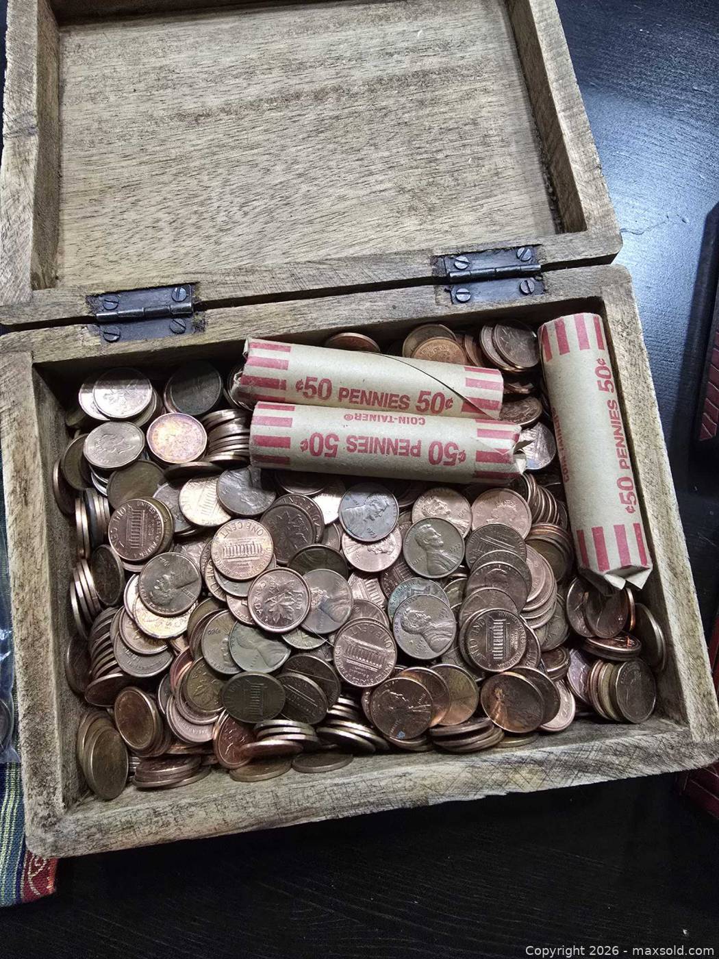 Estate coin lot with carved wooden boxes | Maxsold