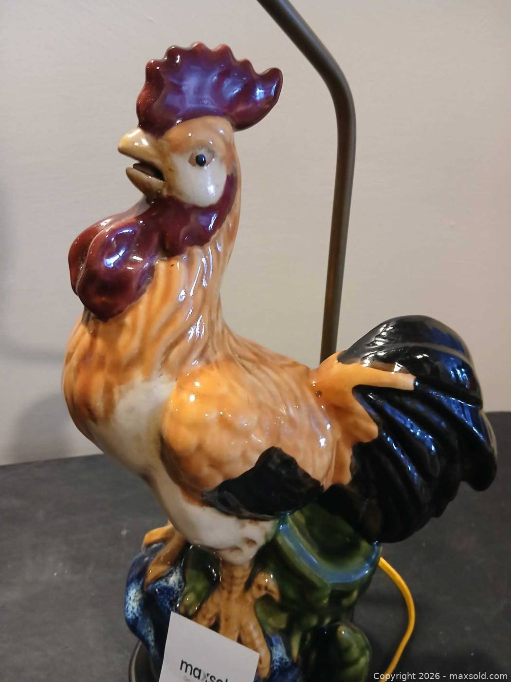 Ceramic Rooster Table Lamp With Gingham Shade | Maxsold