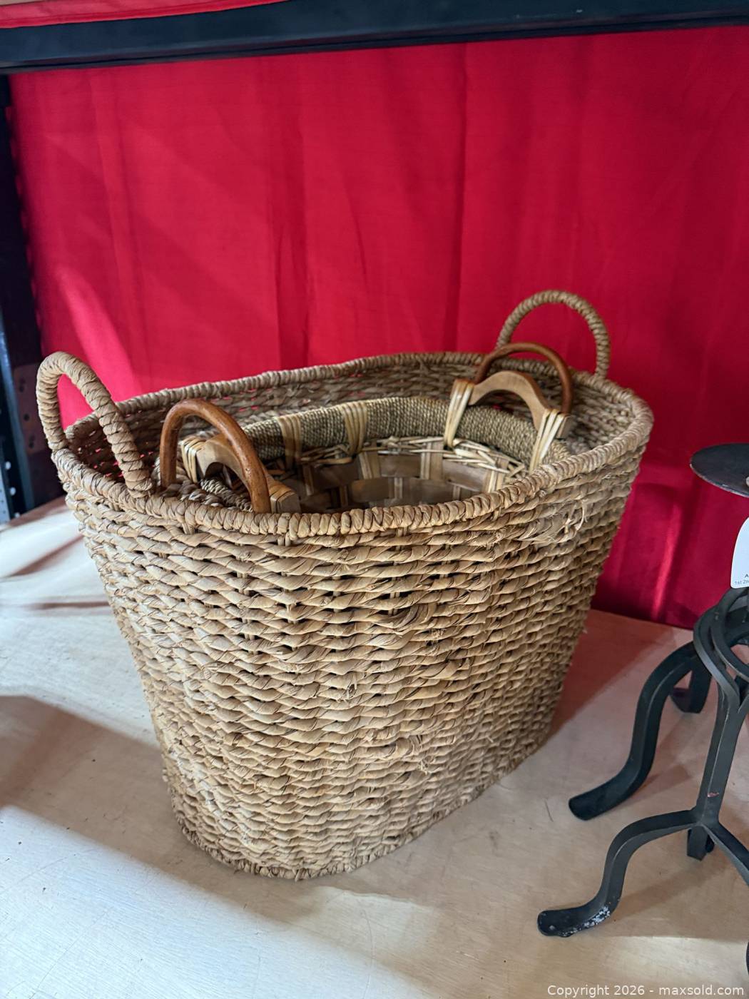 Wrought Iron Candle Stands & 3 Wicker Baskets | Maxsold