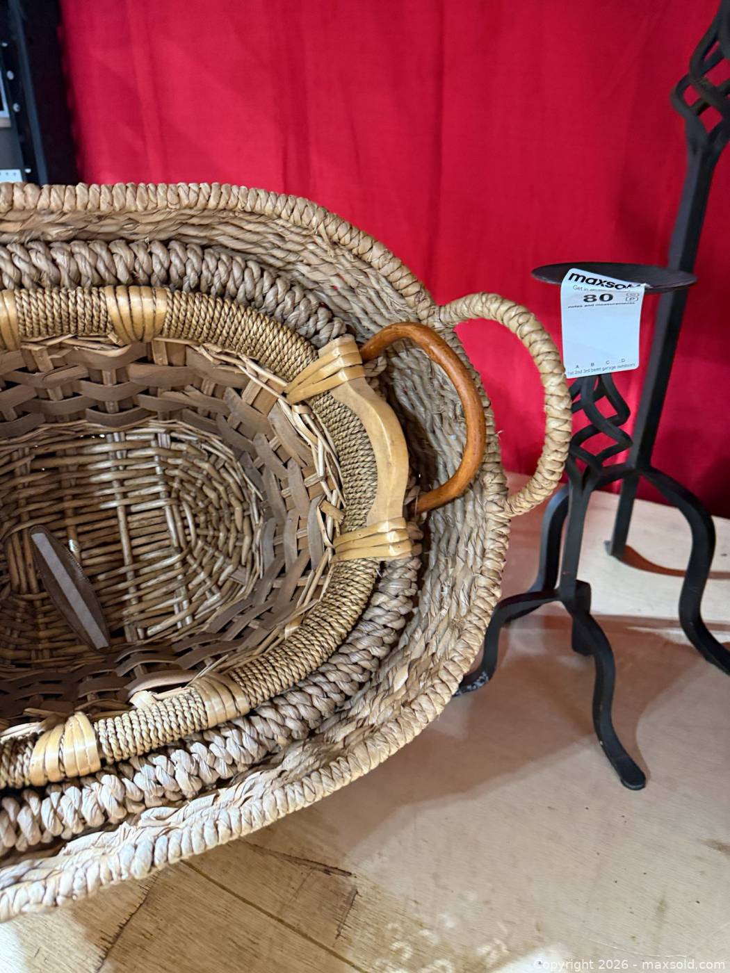 Wrought Iron Candle Stands & 3 Wicker Baskets | Maxsold