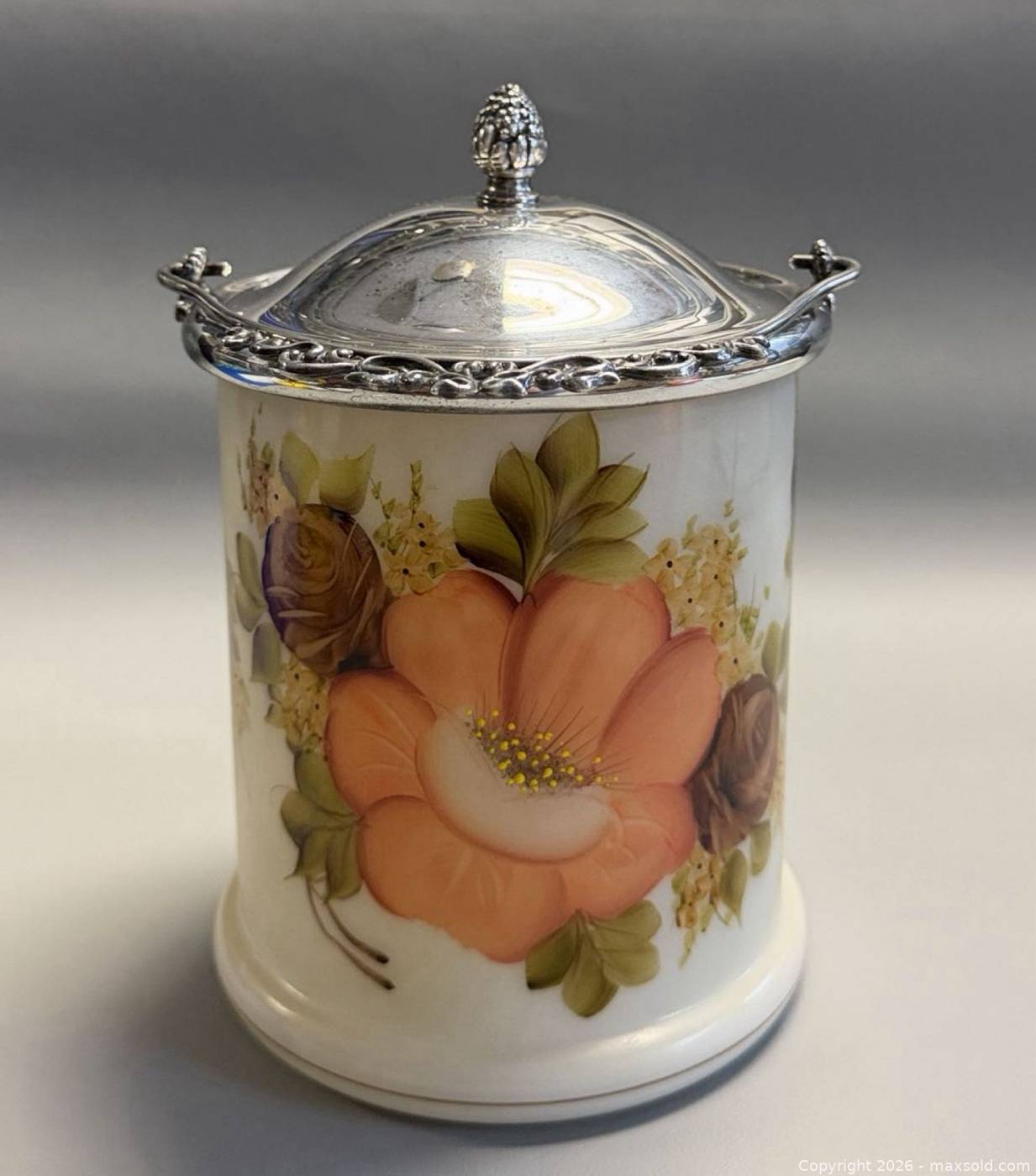 Art Nouveau hand-painted glass biscuit jar | Maxsold