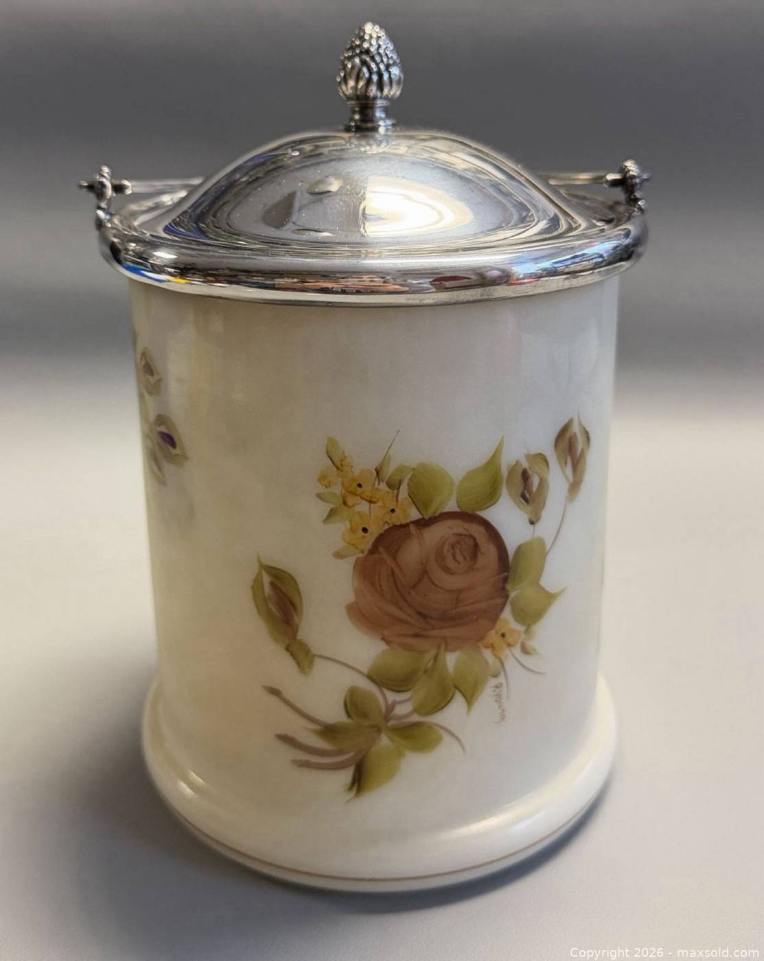 Art Nouveau hand-painted glass biscuit jar | Maxsold