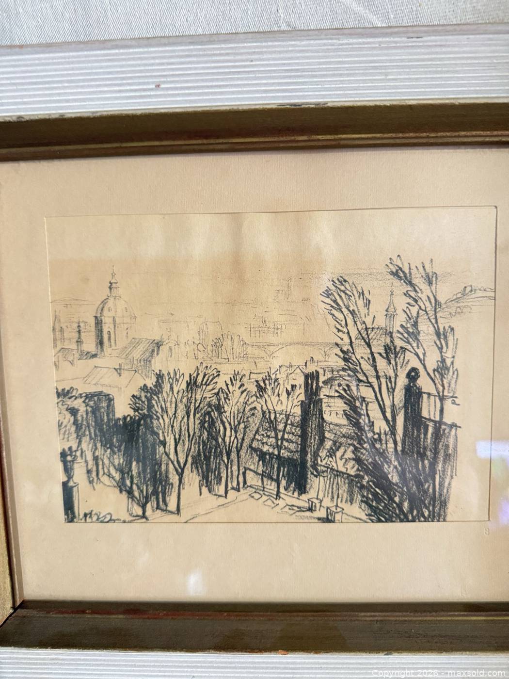Framed Charcoal Cityscape Drawing 12x14 | Maxsold