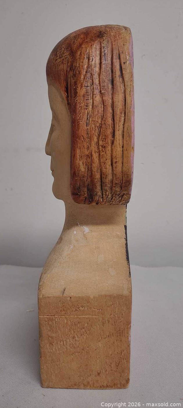 Hand-carved wooden female bust 12×6×3 in | Maxsold