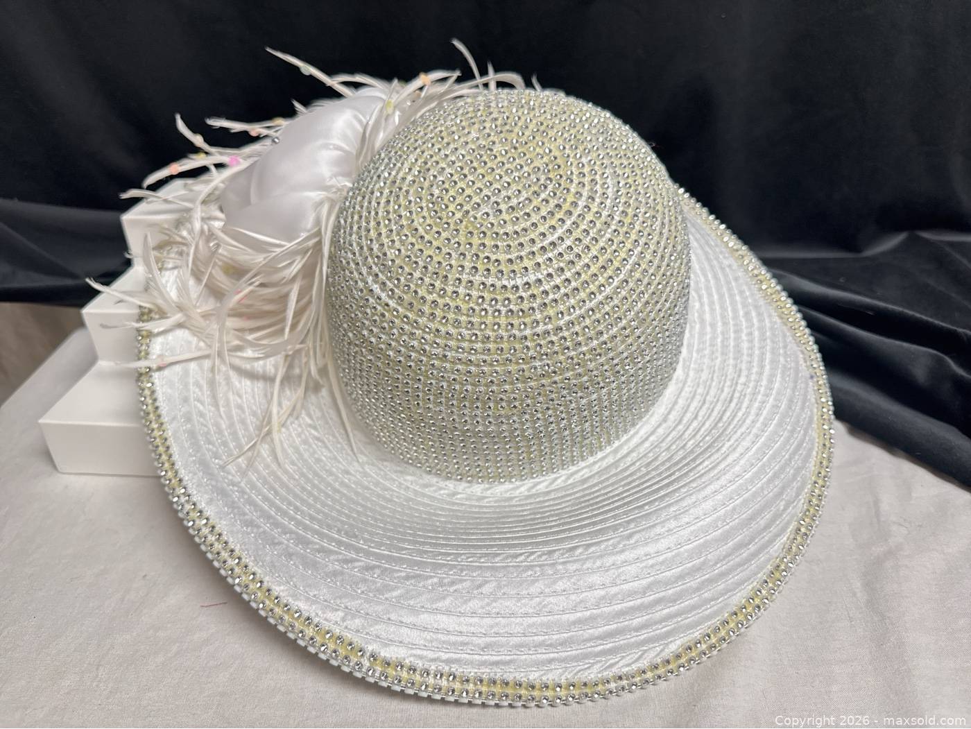White Wide-Brim Formal Hat with Rhinestones | Maxsold