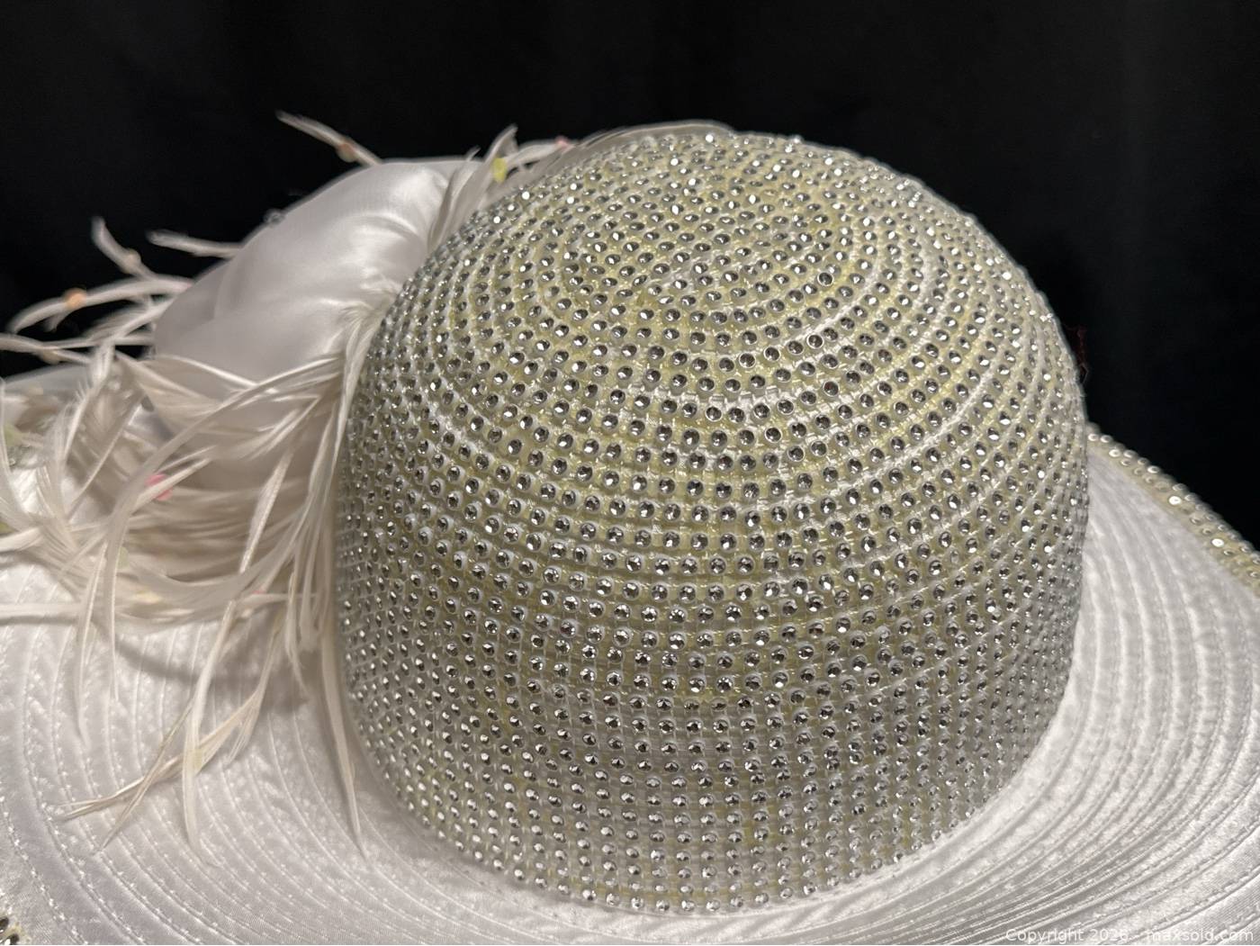 White Wide-Brim Formal Hat with Rhinestones | Maxsold