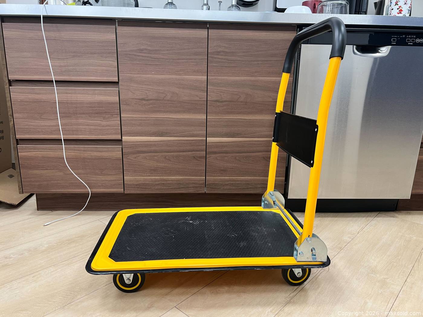 Yellow platform trolley utility cart | Maxsold