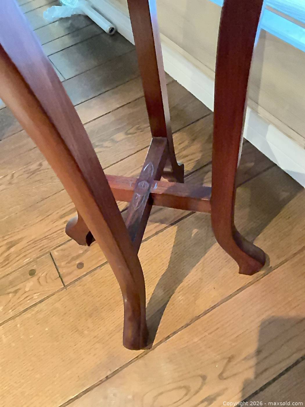 Carved Wood Plant Stand With Marble Inset | Maxsold