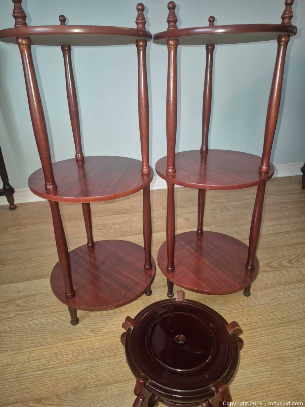Set of 3 stained wood plant stands | Maxsold