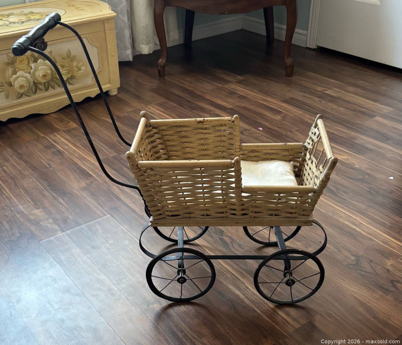 Vintage wicker doll pram with vinyl baby doll | Maxsold