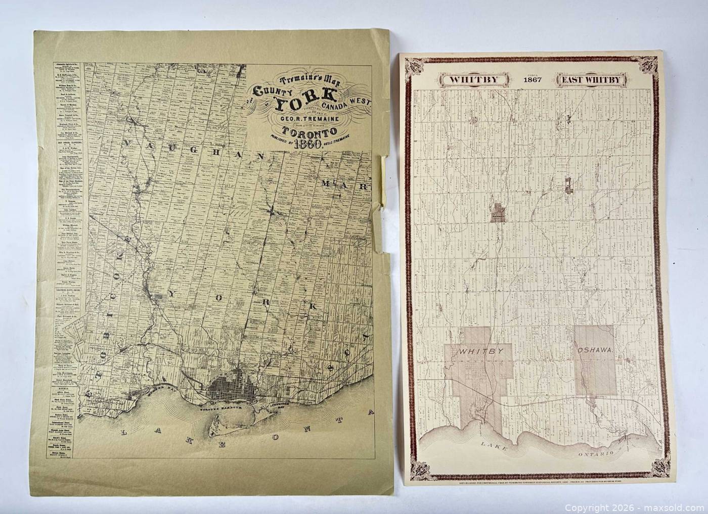York County 1860 and Whitby 1867 map prints | Maxsold